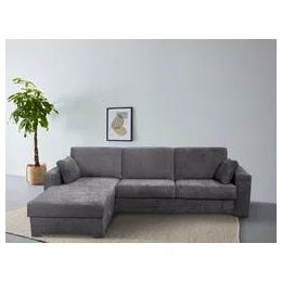 Ecksofa Home Affaire "Roma "L" Dauerschlaffunktion, mit Unterfederung" Sofas Gr. B/H/T: 300cm x 85cm x 173cm, Stucktur weich, Recamiere links, Liegefläche: 163 x 198cm, grau (anthrazit) Matratzenhöhe 14cm,, Liegemaße ca 163x198 cm, L-Form