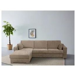 Ecksofa Home Affaire "Roma "M" Matratzenhöhe 14 cm, Dauerschlaffunktion, mit Unterfederung" Sofas Gr. B/H/T: 280cm x 85cm x 173cm, Struktur fein, Recamiere links, Liegefläche: 143 x 198cm, braun Liegemaße ca 143x198 cm, L-Form