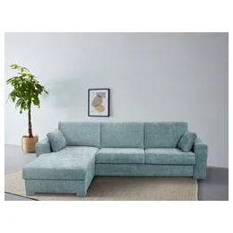 Ecksofa Home Affaire "Roma "L" Dauerschlaffunktion, mit Unterfederung" Sofas Gr. B/H/T: 300cm x 85cm x 173cm, Luxus-Microfaser weich, Recamiere links, Liegefläche: 163 x 198cm, blau (eisblau) Matratzenhöhe 14cm,, Liegemaße ca 163x198 cm, L-Form