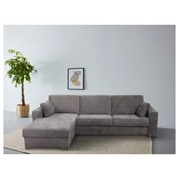 Ecksofa Home Affaire "Roma "M" Matratzenhöhe 14 cm, Dauerschlaffunktion, mit Unterfederung" Sofas Gr. B/H/T: 280cm x 85cm x 173cm, Luxus-Microfaser weich, Recamiere links, Liegefläche: 143 x 198cm, braun (schlamm) Liegemaße ca 143x198 cm, L-Form