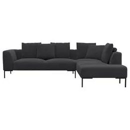 Ecksofa FLEXLUX "Sava Designsofa, bequem und komfortabel, L-Form" Sofas Gr. B/H/T: 319cm x 94cm x 222cm, Lederoptik, lange Ottomane rechts, schwarz (gorilla black) Taschenferderkern-Sitz mit Kaltschaum, lose Rücken- & Dekokissen