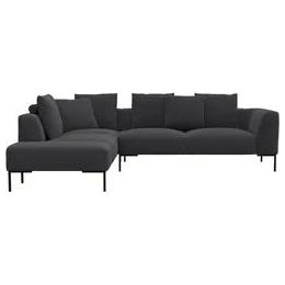 Ecksofa FLEXLUX "Sava Designsofa, bequem und komfortabel, L-Form" Sofas Gr. B/H/T: 319cm x 94cm x 222cm, Lederoptik, lange Ottomane links, schwarz (gorilla black) Taschenferderkern-Sitz mit Kaltschaum, lose Rücken- & Dekokissen