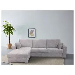 Ecksofa Home Affaire "Roma "L" Dauerschlaffunktion, mit Unterfederung" Sofas Gr. B/H/T: 300cm x 85cm x 173cm, Luxus-Microfaser Lederoptik, Recamiere links, Liegefläche: 163 x 198cm, grau (hellgrau) Matratzenhöhe 14cm,, Liegemaße ca 163x198 cm, L-Form