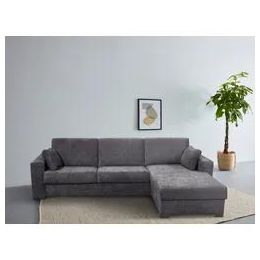 Ecksofa Home Affaire "Roma "M" Matratzenhöhe 14 cm, Dauerschlaffunktion, mit Unterfederung" Sofas Gr. B/H/T: 280cm x 85cm x 173cm, Stucktur weich, Recamiere rechts, Liegefläche: 143 x 198cm, grau (anthrazit) Liegemaße ca 143x198 cm, L-Form