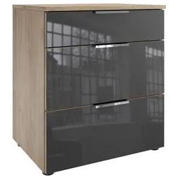 Nachtkommode wimex "Level36 C by fresh to go" Sideboards Gr. B/H/T: 54cm x 61cm x 41cm, 3 St., grau (plankeneiche nachbildung/ glas grey) mit Glaselementen auf der Front, soft-close Funktion, 54cm breit