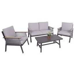 Gartenlounge-Set Garden Pleasure "Lounge-Gruppe »DENIA«" Sitzmöbel-Sets beige (natur, dunkelbraun) 2 Sessel, 1 Sofa,Tisch LxB: 55,5x100 cm, inkl beigen Kissen