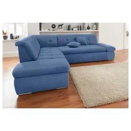 Ecksofa DOMO collection "Moric Luxus incl. Zierkissen B/T/H: 273/216/80 cm" Sofas Gr. B/H/T: 273cm x 80cm x 216cm, Chenilleoptik, Ottomane links, blau XXL, L-Form, bis 140kg pro Sitzplatz belastbar, Ottomanen-Abschluss