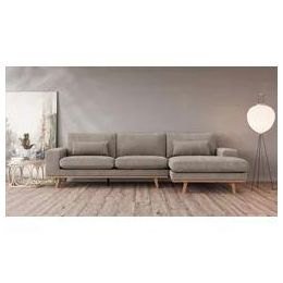 Ecksofa Home Affaire "Torino B/T/H: 282/151/81 cm" Sofas Gr. B/H/T: 282cm x 81cm x 151cm, Bouclé, Recamiere rechts, grau (taupe) L-Form, edler Holzrahmen, incl. Zierkissen, auch in Bouclé