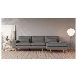 Ecksofa Home Affaire "Torino B/T/H: 282/151/81 cm" Sofas Gr. B/H/T: 282cm x 81cm x 151cm, Struktur weich, Recamiere rechts, grau (dunkelgrau) L-Form, edler Holzrahmen, incl. Zierkissen, auch in Bouclé