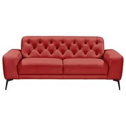 2,5-Sitzer DELA DESIGN "Alan" Sofas Gr. B/H/T: 196cm x 77cm x 95cm, Leder, gleichschenklig, rot (kaminrot) mit Knopfheftung