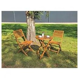 Balkonset Garden Pleasure "»IBARRA«", braun (teak, look, teak, look), FSC-zertifizierter Holzwerkstoff, Sitzmöbel-Sets, 2 Stühle (klappbar), Tisch Ø60 cm, klappbar