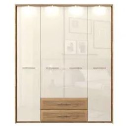 Kleiderschrank Home Affaire "Gala", beige (beige, pacific walnut), B:182cm H:224cm T:56cm, Spanplatte, MDF, Schränke, UV lackiert, kratzfest, hochglänzend, mit Beleuchtung