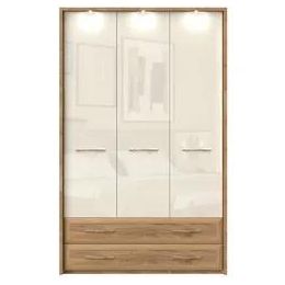 Kleiderschrank Home Affaire "Gala", beige (beige, pacific walnut), B:137cm H:224cm T:56cm, Spanplatte, MDF, Schränke, UV lackiert, kratzfest, hochglänzend, mit Beleuchtung