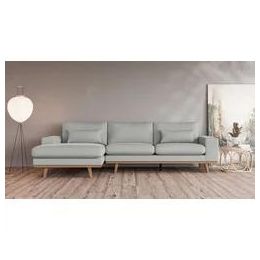 Ecksofa Home Affaire "Torino B/T/H: 282/151/81 cm" Sofas Gr. B/H/T: 282cm x 81cm x 151cm, Struktur weich, Recamiere links, grau (hellgrau) L-Form, edler Holzrahmen, incl. Zierkissen, auch in Bouclé