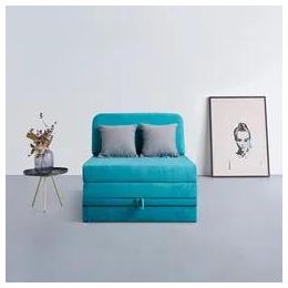 Schlafsofa Inosign "Fantastico Plus 92cm (Liegefläche 92/190cm)" Sofas Gr. B/H/T: 92cm x 95cm x 97cm, Struktur fein, Soro 86 petrol, blau (petrol) mit Bettkasten, Inklusive 1 Rücken- und 2 Zierkissen