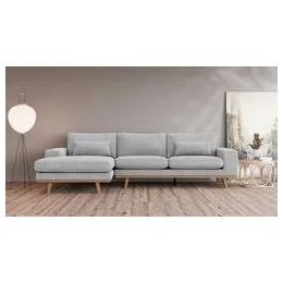 Ecksofa Home Affaire "Torino B/T/H: 282/151/81 cm" Sofas Gr. B/H/T: 282cm x 81cm x 151cm, Bouclé, Recamiere links, grau (hellgrau) L-Form, edler Holzrahmen, incl. Zierkissen, auch in Bouclé