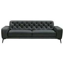 3-Sitzer DELA DESIGN "Alan" Sofas Gr. B/H/T: 216cm x 77cm x 95cm, Leder, gleichschenklig, schwarz mit Knopfheftung