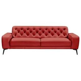 3-Sitzer DELA DESIGN "Alan" Sofas Gr. B/H/T: 216cm x 77cm x 95cm, Leder, gleichschenklig, rot (kaminrot) mit Knopfheftung