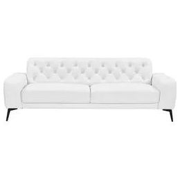 3-Sitzer DELA DESIGN "Alan" Sofas Gr. B/H/T: 216cm x 77cm x 95cm, Leder, gleichschenklig, weiß mit Knopfheftung