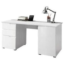 Schreibtisch BEGA OFFICE "Spice" Tische Gr. B/H/T: 158cm x 76cm x 67cm, weiß (weiß/weiß hochglanz + weiß) Home Office Desk mit Griffmulden, in 2 Breitenvarianten