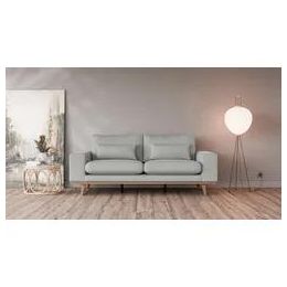 2-Sitzer Home Affaire "Torino B/T/H: 200/91/81 cm" Sofas Gr. B/H/T: 200cm x 81cm x 91cm, Struktur weich, grau (hellgrau) auch in Bouclé, incl. Zierkissen, mit edlem Holzrahmen