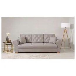 3-Sitzer Home Affaire "MORVILLE B/T/H: 240/90/94 cm, Liegefläche 195/141 cm" Sofas Gr. B/H/T: 240cm x 94cm x 98cm, Luxus-Microfaser weich, PU-Schaum, grau (taupe) Federkern-Polsterung, incl. Zierkissen, Incl. Bettkasten, Schlafsofa