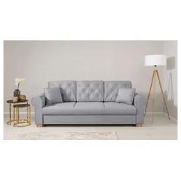 3-Sitzer Home Affaire "MORVILLE B/T/H: 240/90/94 cm, Liegefläche 195/141 cm" Sofas Gr. B/H/T: 240cm x 94cm x 98cm, Luxus-Microfaser weich, PU-Schaum, weiß (silber) Federkern-Polsterung, incl. Zierkissen, Incl. Bettkasten, Schlafsofa