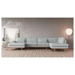 Wohnlandschaft Home Affaire "Torino mit 2 Zierkissen, auch in Bouclé" Sofas Gr. B/H/T: 351cm x 81cm x 219cm, Chenille, Recamiere links, grau U-Form, BTH: 35121981 cm, incl. edler Holzleiste an Unterkante