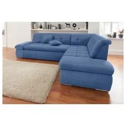 Ecksofa DOMO collection "Moric Luxus incl. Zierkissen B/T/H: 273/216/80 cm" Sofas Gr. B/H/T: 273cm x 80cm x 216cm, Chenilleoptik, Ottomane rechts, blau XXL, L-Form, bis 140kg pro Sitzplatz belastbar, Ottomanen-Abschluss