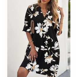 AFAZ New Trading UG Sommerkleid Damen-Sommer-Patchwork-loses Kurzarm-Kleid mit V-Ausschnitt