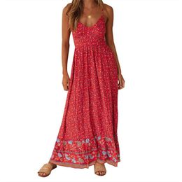 AFAZ New Trading UG Sommerkleid Sommerkleider Damen Kleid Bohemian Blumen 3/7-Arm Tunika Kleid MiniKleid Lose Tunika Freizeitkleid