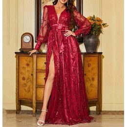 AFAZ New Trading UG Abendkleid Langes Kleid mit tiefem V-Ausschnitt und Pailletten für Damen