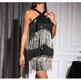 AFAZ New Trading UG Abendkleid Neckholder-Cocktailkleid mit kontrastierenden Fransen und Pailletten