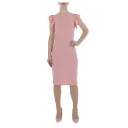 Ital-Design Sommerkleid Damen Freizeit (86164472) Rüschen Stretch Rippstrickoptik Minikleid in Pink