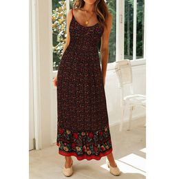 AFAZ New Trading UG Sommerkleid Damen-Böhmisches V-Ausschnitt-Hosenträger-Blumenkleid mit großem Rock