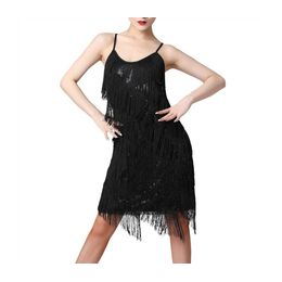 AFAZ New Trading UG Abendkleid 20er Jahre Kleid Damen Pailletten Fransenkleid Spaghettiträger Sexy Kurz Latein Tanzkleid