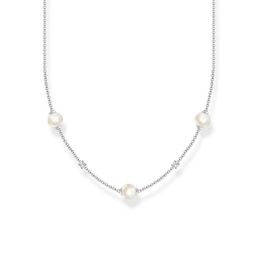 Thomas Sabo Perlenkette Perlen mit Steinen, KE2120-167-14-L45V, mit Zirkonia (synth) - mit Süßwasserzuchtperle, silberfarben|weiß