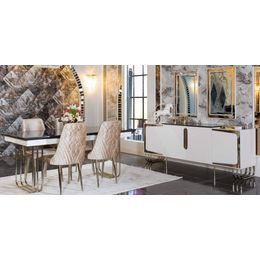 JVmoebel Esszimmer-Set Stilvolle Esszimmer Möbel Esstisch Stühle Kommode Spiegel 8tlg, (8-St., Esstisch + 4x Stühle + Kommode + 2x Spiegel)