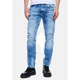 Rusty Neal Straight-Jeans NISHO mit trendigen Used-Details, blau