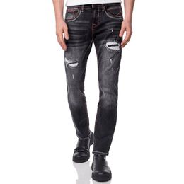 Rusty Neal Straight-Jeans ODAR Mit farblich abgesetzten Ziernähten, schwarz