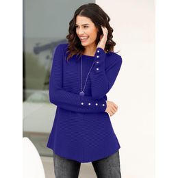 Inspirationen Damen Rundhalspullover "Pullover", blau, Gr. 46, bedruckt, gemustert, metallic, unifarben, 50% Baumwolle, 50% Viskose, Pullover