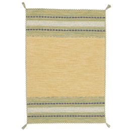Teppich CarpetFine "Kelim Azizi" Teppiche Gr. B/L: 200 cm x 290 cm, 5 mm, 1 St., gelb Orientalische Muster Baumwolle, Wendeteppich mit Fransen, Wohnzimmer