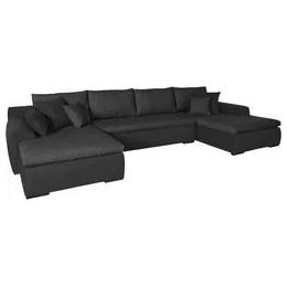 Wohnlandschaft Home Affaire "Win U-Form" Sofas Gr. B/H/T: 366cm x 85cm x 176cm, Struktur-Samtvelours, Recamiere beidseitig montierbar, Ohne Bettfunktion und Bettkasten, schwarz-weiß (schwarz, weiß, schwarz) wahlweise mit Bettfunktion und Bettkasten