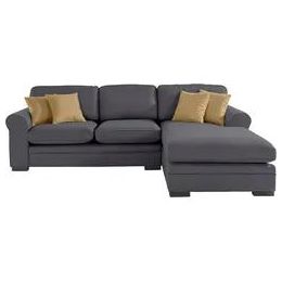 Ecksofa Home Affaire "Broughton L-Form" Sofas Gr. B/H/T: 279cm x 92cm x 178cm, Struktur, Ottomane rechts, grau (anthrazit) weicher Sitzkomfort, incl. 4 Zierkissen, Keder