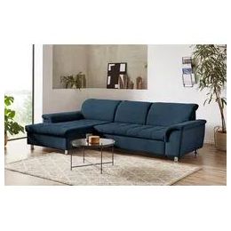 Ecksofa DOMO collection "Franzi L-Form" Sofas Gr. B/H/T: 279cm x 81cm x 170cm, Struktur fein, Recamiere links, mit Bettfunktion-mit Bettkasten-mit Kopfteilverstellung, blau (dunkelblau) wahlweise mit Kopfteilverstellung (dann Tiefe: 170 cm)