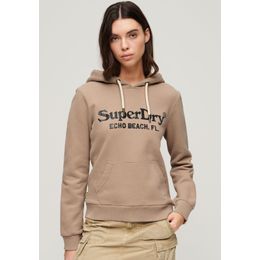 Kapuzensweatshirt Superdry "METALLIC VENUE LOGO HOODIE" Gr. XS, beige (deep slub) Damen Sweatshirts