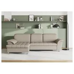 Ecksofa DOMO collection "Franzi Steppung im Sitzbereich B7T/H: 278/162/80 cm, L-Form" Sofas Gr. B/H/T: 278cm x 80cm x 171cm, Webstoff fein, Recamiere links, ohne Funktion, braun (schlamm) wahlweise mit Bettfunktion, Bettkasten und Kopfteilverstellung