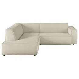 Ecksofa 3C Candy "Matteo L-Form" Sofas Gr. B/H/T: 254cm x 72cm x 224cm, Ottomane links, beige (nature) mit auffälliger Kedernaht, Cord-Bezug, Lounge-Charakter