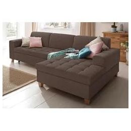 Ecksofa Home Affaire "Corby L-Form" Sofas Gr. B/H/T: 266cm x 80cm x 162cm, Struktur fein, Recamiere rechts, ohne Bettfunktion, braun (mittelbraun) wahlweise mit Bettfunktion, Steppung auf Sitzfläche