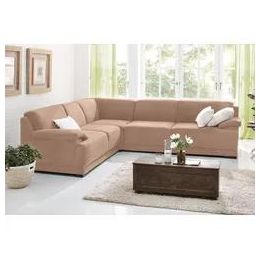 Ecksofa Home Affaire "Telos L-Form" Sofas Gr. B/H/T: 259cm x 80cm x 289cm, Microfaser PRIMABELLE, langer Schenkel rechts, ohne Funktion, braun (café) mit Boxspring-Federung und in 3 Qualitäten